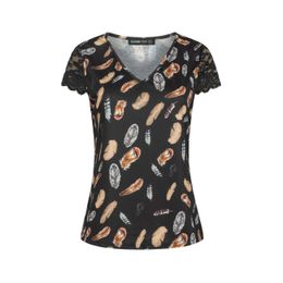 CLOUD 5IVE Damen T-Shirt "CLOUD 5IVE T-Shirt mit V-Neck und Spitzenansatz"schwarz, Gr. S, bedruckt, 95% Viskose, 5% Elasthan, Shirts
