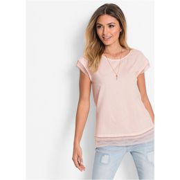 bonprix Damen T-Shirtrosa, Gr. 48, unifarben, Jersey, Obermaterial: 100% Baumwolle, Shirts, bequeme Passform, &uuml;berschnittene Schultern, mit