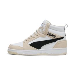 Puma Herren Sneaker "REBOUND V6 SD", Gr. 37, wei&szlig;, Leder, mehrfarbig, Schuhe, kn&ouml;chelhoher Schnitt, mit Schn&uuml;rverschluss