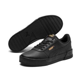 Puma Damen Sneaker "CARINA L", Gr. 37,5, schwarz, Leder, Schuhe, mit perforierten Details, rutschfeste Gummilaufsohle