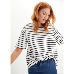bonprix Damen T-Shirt, schwarz-wei&szlig;, Gr. 36, geringelt, gestreift, Jersey, Obermaterial: 100% Baumwolle, Shirts, Oversize-Passform, Halbarm-Design,