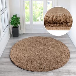 Hochflor-Teppich OTTO HOME, H:45mm &Oslash;:190cm, braun, Kunstfaser, Teppiche, "Viva Shaggy, in Standard- und Premium-Qualit&auml;t, 30 mm oder 45 mm H&ouml;he", Uni