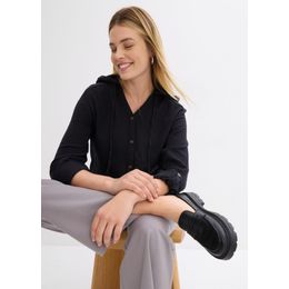 bonprix Damen Schlupfbluse, schwarz, Gr. 48, Web, Obermaterial: 100% Baumwolle, Blusen, Loose fit, f&uuml;r Fr&uuml;hling und Sommer, aus Baumwolle,