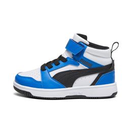 Puma Kinder Sneaker "REBOUND V6 MID AC+ PS", Gr. 29, blau, Synthetik, Schuhe, mit leicht profilierter Gummilaufsohle, mit Klettverschluss