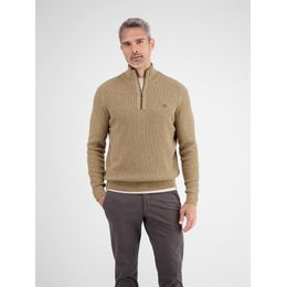 Lerros Herren Strickpullover, beige, Gr. XL, unifarben, Strick, Obermaterial: 100% Baumwolle, Pullover, mit Troyer-Rei&szlig;verschluss, Stehkragen