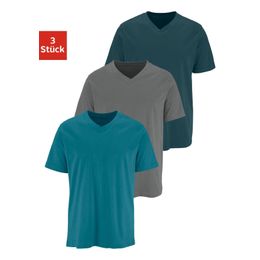 H.I.S. H.I.S Herren T-Shirt "mit V-Ausschnitt, V-neck, Unterziehshirt", gr&uuml;n, Basic, Gr. 10, unifarben, Single Jersey, Obermaterial: 100% Baumwolle, Shirts,