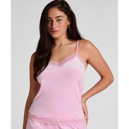 Hunkem&ouml;ller Pyjama HUNKEM&Ouml;LLER "Cami Top Velours Lace", Damen, Gr. L, rosa, 95% Polyester, 5% Elasthan, Homewear-Sets Pyjama
