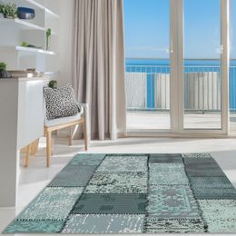 Teppich OTTO HOME, B:190cm H:7mm L:280cm, blau, Jute, Kunstfaser, Wohnzimmer, Teppiche, "Garry", Vintage, Kurzflor, Patchwork-Design, farbenfroh,