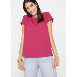 T-Shirt bonprix "Boxy-Shirt", Damen, Gr. 44/46 (L), beerenrot, Web, Obermaterial: 100% Baumwolle, figurumspielend normal, Rundhals, Aufschlag, Shirts T-Shirt, lockere, figurumspielende Passform, Kurzarm, Rundhalsausschnitt