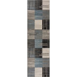 Teppich OTTO HOME, B:90cm H:9mm L:250cm, blau, Kunstfaser, Wohnzimmer, Teppiche, "Beliz", mit Konturenschnitt, Kurzflor, 3D-Design, mit Fransen,