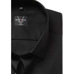 MARVELIS Herren Langarmhemd, schwarz, Gr. 41, Web, Obermaterial: 100% Baumwolle, Hemden, New York Kentkragen, Businesshemd, k&ouml;rpernah, extra langer