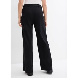 bonprix Damen Jerseyhose, schwarz, Gr. 48, Jersey, Obermaterial: 100% Baumwolle, Hosen, aus Baumwolle, lockere Passform, weites Bein, Casual Stil