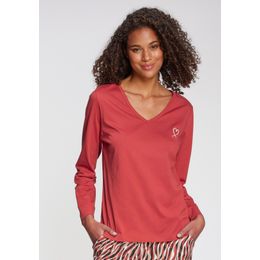 Vivance Dreams Damen Pyjamaoberteil, Gr. 36, rot, Single Jersey, Obermaterial: 100% Baumwolle, unifarben, Basic, Shirts, mit kleinem Herzprint