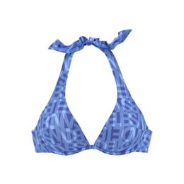ELBSAND Damen B&uuml;gel-Bikini-Top "Letra", blau, Gr. 36, bedruckt, Recycling-Polyamid, Bikini-Oberteile, mit tollem Wording