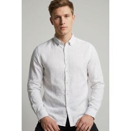 INDICODE Herren Langarmhemd "INBrayden", wei&szlig;, Gr. XXL, unifarben, Web, Obermaterial: 55% Leinen, 45% Baumwolle, Hemden