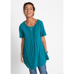 bonprix Damen T-Shirt "T-Shirt in A-Linien-Form, kurzarm", blau, Gr. 56, unifarben, Jersey, Obermaterial: 50% Baumwolle, 50% Viskose, Shirts, dezente