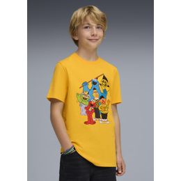 Trainingsshirt Puma "BVB X SESAME STREET TEE JR", Jungen, Gr. 128, gelb sizzle, Puma schwarz, Jersey, Obermaterial: 100% Baumwolle, gemustert, regular fit normal, Rundhals, Shirts, Regular Fit, Kurzarm, f&uuml;r Fu&szlig;ball, Rundhalsausschnitt