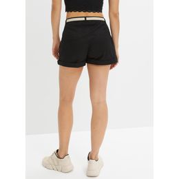bonprix Damen Shorts, schwarz, Gr. 38, Obermaterial: 98% Baumwolle, 2% Elasthan, Hosen, aus Baumwolle und Elasthan, Regular Fit, mit umgeschlagenem