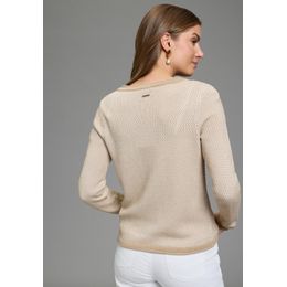 Laura Scott Damen Strickjacke, beige, Gr. 48, Waffelmuster, Strick, Obermaterial: 50% Baumwolle, 50% Polyacryl, Strickjacken, leichter