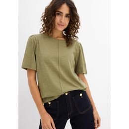 bonprix Damen T-Shirtoliv, Gr. 36, unifarben, Jersey, Obermaterial: 100% Baumwolle, Shirts, lockere Passform, weite &Auml;rmel mit dezenter Raffung an der