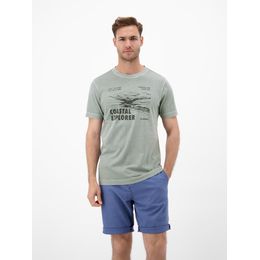 Lerros Herren T-Shirt "T-Shirt mit O-Neck und Frontprint", gr&uuml;n, Gr. S, 100% Baumwolle, Shirts