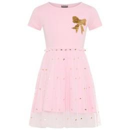 Kidsworld M&auml;dchen Jerseykleid "Kleid mit T&uuml;llrock und Wende-Pailletten"rosa, Gr. 128, Glitzermuster, mehrfarbig, Interlock, Obermaterial: 100%