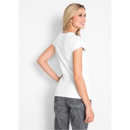 bonprix Damen T-Shirt, wei&szlig;, Gr. 56, unifarben, Jersey, Obermaterial: 95% Baumwolle, 5% Elasthan, Shirts, figurbetonte slim fit Passform, Kurzarm,