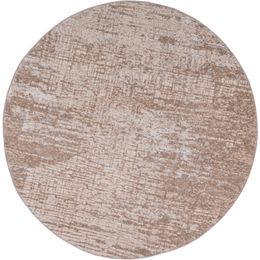 Teppich OTTO HOME, H:12mm &Oslash;:190cm, beige, Kunstfaser, Wohnzimmer, Teppiche, "Ariano, dezenter Glanz mit Hoch-Tief-Struktur", Vintage Design, Schrumpf