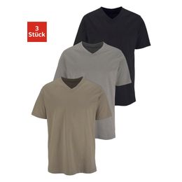H.I.S. H.I.S Herren T-Shirt "mit V-Ausschnitt, V-neck, Unterziehshirt", gr&uuml;n, Basic, Gr. 8, unifarben, Single Jersey, Obermaterial: 100% Baumwolle, Shirts,