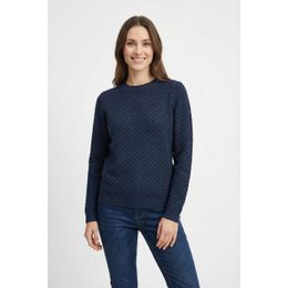 Freequent Damen Strickpullover "FQDODO", blau, Gr. XL, unifarben, Strick, Obermaterial: 100% Baumwolle, Pullover, mit feinster Lochstickerei