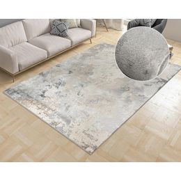 Teppich OTTO HOME, B:240cm H:8mm L:320cm, grau, Kunstfaser, Wohnzimmer, Teppiche, "Hamar", weiche Haptik, Marmor-Optik, modernes Design, Wohnzimmer