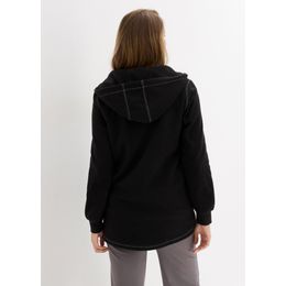 bonprix Damen Fleecejackeschwarz, Gr. 40, kontrastfarbene Details, unifarben, Fleece, Obermaterial: 100% Polyester, Jacken, A-Linien-Schnitt,