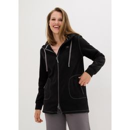 bonprix Damen Fleecejackeschwarz, Gr. 36, kontrastfarbene Details, unifarben, Fleece, Obermaterial: 100% Polyester, Jacken, A-Linien-Schnitt,