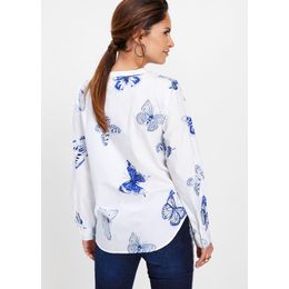 bonprix Damen Druckbluse, wei&szlig;, Gr. 46, bedruckt, Web, Obermaterial: 100% Viskose, Blusen, figurumspielende Tunika-Passform, aus Viskose, Krempel&auml;rmel