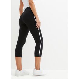 bonprix Damen Trainingstightsschwarz, Gr. 44, Web, Obermaterial: 95% Baumwolle, 5% Elasthan. Besatz: 60% Polyester, 35% Baumwolle, 5% Elasthan,