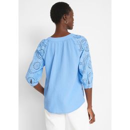 bonprix Damen Tunikamittelblau, Gr. 38, Obermaterial: 100% Baumwolle. &Auml;rmel: 100% Baumwolle, Tuniken, figurumspielende Passform, mit 3/4-&Auml;rmeln, aus