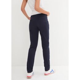 bonprix Damen Chinohosedunkelblau, Gr. 44, unifarben, washed, Twill, Obermaterial: 98% Baumwolle, 2% Elasthan, Hosen, schmale Form, mit Bundfalten