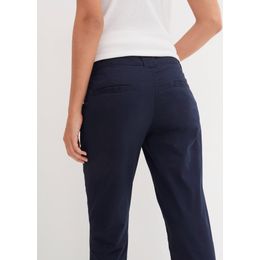 bonprix Damen Chinohose, blau, Gr. 36, unifarben, washed, Twill, Obermaterial: 98% Baumwolle, 2% Elasthan, Hosen, schmale Form, mit Bundfalten und