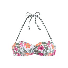 Venice Beach Damen Bandeau-Bikini-Top "Summer", wei&szlig;, Gr. 40, bedruckt, floral, Polyamid, Xtra Life LYCRA, Bikini-Oberteile, mit geraffter Mitte