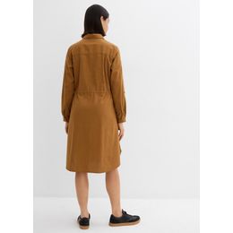 bonprix Damen Midikleid "Hemdblusenkleid aus Leinen-Baumwoll-Mix", braun, Gr. 46, Obermaterial: 55% Leinen, 45% Baumwolle, Kleider, f&uuml;r l&auml;ssigen