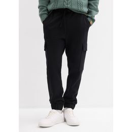 bonprix Herren Jogginghose, schwarz, Gr. 56, Web, Obermaterial: 100% Baumwolle, Hosen, aus reiner Baumwolle, weich angerautes Innenmaterial, Loose Fit