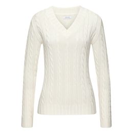 Lascana Damen V-Ausschnitt-Pullovercreme, Gr. 40, Zopfmuster, Strick, Obermaterial: 50% Baumwolle, 50% Polyacryl, Pullover, mit Zopfstrickmuster