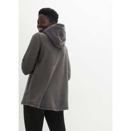 bonprix Damen Fleecejackeschiefergrau, Gr. 56, kontrastfarbene Details, unifarben, Fleece, Obermaterial: 100% Polyester, Jacken, A-Linien-Schnitt,