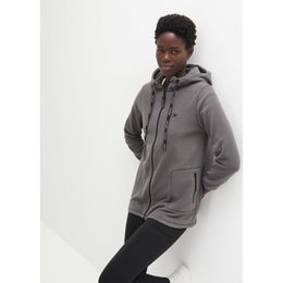 Fleecejacke bonprix, Damen, Gr. 56/58 (XXXL), schiefergrau, Fleece, Obermaterial: 100% Polyester, kontrastfarbene Details, unifarben, regular fit Po-bedeckend, Rippb&uuml;ndchen, Jacken Fleecejacke, A-Linien-Schnitt, Langarm-Design, aus 100% Polyester, Regular Fit