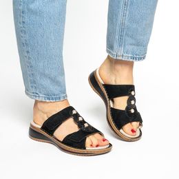 Ara Damen Pantolette "HAWAII", Gr. 37schwarz, Ziegenveloursleder, unifarben, Basic, Schuhe, Keilabsatz, Schlupfschuh, Bequemschuh in Weite G (= weit)