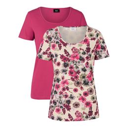 bonprix Damen T-Shirt, pink, Gr. 36, bedruckt, mehrfarbig, unifarben, Jersey, Obermaterial: 95% Baumwolle, 5% Elasthan, Shirts, schmale Passform,