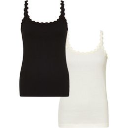 Shirttop bonprix, Damen, Gr. 44/46 (L), schwarz (cremewei&szlig;, schwarz), Jersey, Obermaterial: 100% Baumwolle, slim fit, Tops Shirttop, modischer Stil, Slim fit Passform, ohne &Auml;rmel, mit Spitzenborte