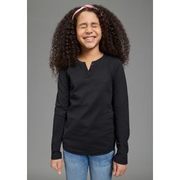H.I.S. H.I.S M&auml;dchen Langarmshirt "2er Pack Shirts 1x uni + 1x geringelt, f&uuml;r M&auml;dchen", rosa, Gr. 152, geringelt, unifarben, Single Jersey, Obermaterial: