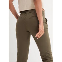 bonprix Damen Chinohose, gr&uuml;n, Gr. 34, unifarben, washed, Twill, Obermaterial: 98% Baumwolle, 2% Elasthan, Hosen, schmale Form, mit Bundfalten und