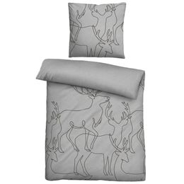 Bettw&auml;sche Biberna, grau, Flanell, 100% Baumwolle, Bettw&auml;sche